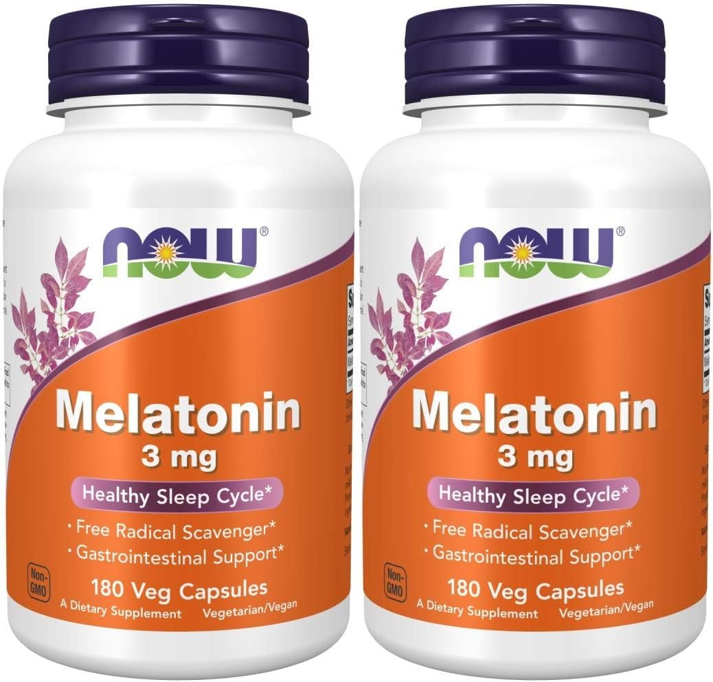 Melatonin 3 mg 180 Veg Capsules 2-Pack Now — Hebron Nutrition