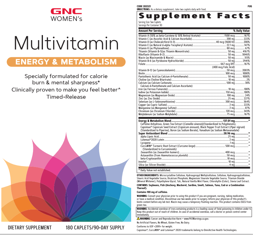 GNC Women's Multivitamin Energy & Metabolism 180 caplets — Hebron Nutrition